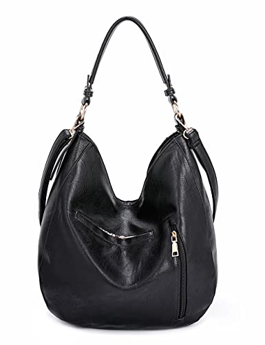 Concealed Carry Extra Large Hobo Bag Crossbody Purse Shoulder Bag Handbag Wallet Faux Leather Women Tote (Black)