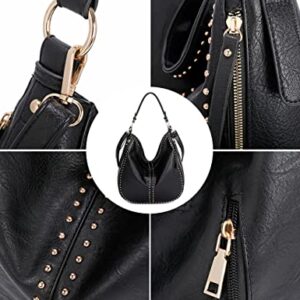 Concealed Carry Extra Large Hobo Bag Crossbody Purse Shoulder Bag Handbag Wallet Faux Leather Women Tote (Black)