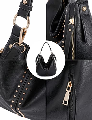 Concealed Carry Extra Large Hobo Bag Crossbody Purse Shoulder Bag Handbag Wallet Faux Leather Women Tote (Black)