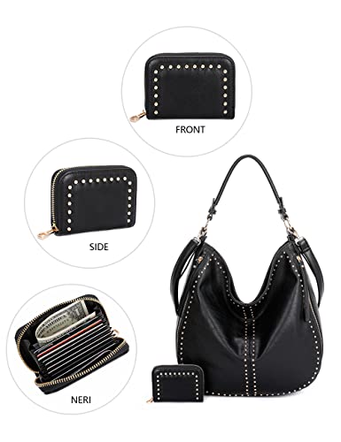 Concealed Carry Extra Large Hobo Bag Crossbody Purse Shoulder Bag Handbag Wallet Faux Leather Women Tote (Black)