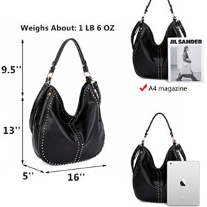 Concealed Carry Extra Large Hobo Bag Crossbody Purse Shoulder Bag Handbag Wallet Faux Leather Women Tote (Black)