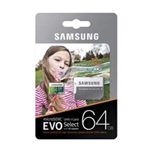 SAMSUNG (MB-ME64GA/AM) 64GB 100MB/s (U3) MicroSDXC EVO Select Memory Card with Full-Size Adapter