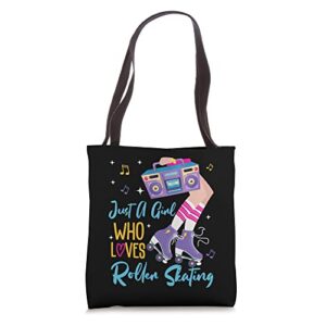 cool roller skating skate girl 1970s retro tote bag