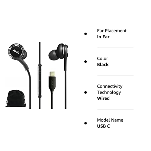 SAMSUNG AKG Earbuds Original USB Type C in-Ear Earbud Headphones with Remote & Mic for Galaxy A53 5G, S22, S21 FE, S20 Ultra, Note 10, Note 10+, S10 Plus - Braided - Includes Velvet Pouch - Black