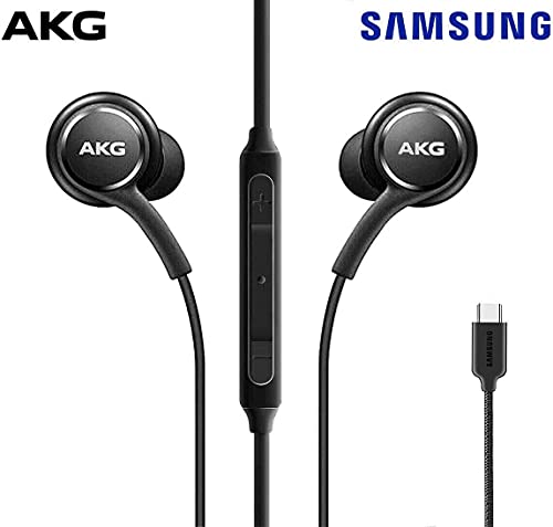 SAMSUNG AKG Earbuds Original USB Type C in-Ear Earbud Headphones with Remote & Mic for Galaxy A53 5G, S22, S21 FE, S20 Ultra, Note 10, Note 10+, S10 Plus - Braided - Includes Velvet Pouch - Black