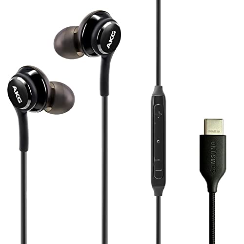 SAMSUNG AKG Earbuds Original USB Type C in-Ear Earbud Headphones with Remote & Mic for Galaxy A53 5G, S22, S21 FE, S20 Ultra, Note 10, Note 10+, S10 Plus - Braided - Includes Velvet Pouch - Black