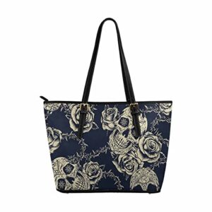 interestprint women’s pu leather handbags ladies shoulder bags tote bags sugar skulls roses barbed, multi9