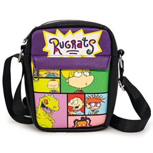 nickelodeon bag, cross body, rugrats 7 character pose blocks, black, vegan leather