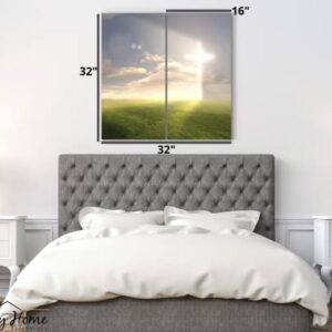 Christian Wall Art Cross Decor - Religious Cross / Light of God Canvas Art 2 Piece Set - Decorative Split Artwork Picture, Spiritual Christian Decor Print for Home, Living Room, Bedroom, Office & Gift