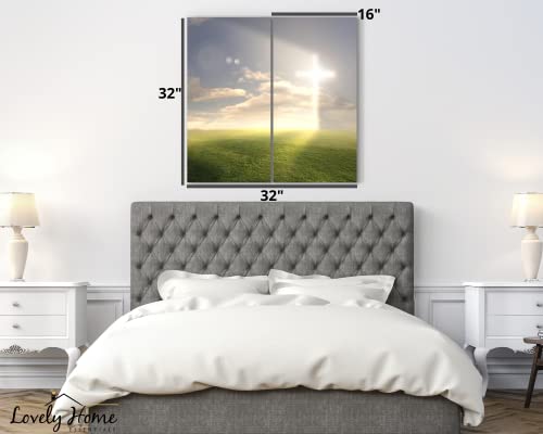 Christian Wall Art Cross Decor - Religious Cross / Light of God Canvas Art 2 Piece Set - Decorative Split Artwork Picture, Spiritual Christian Decor Print for Home, Living Room, Bedroom, Office & Gift