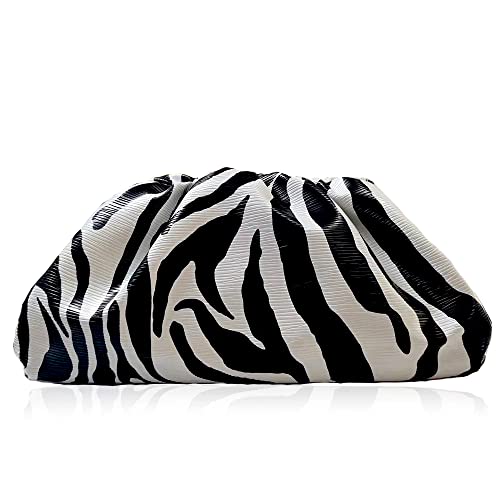 Fashion Day Clutch Dumpling Bag Zebra Embossing Holographic Cloud Bag Clip Purse Bag Women Pleated Pouch Totes Handbag Big Shoulder Bag For women (As Photot)