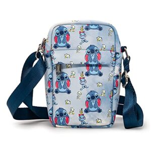 disney bag, cross body, lilo and stitch, stitch scrump and ducks collage, blue, vegan leather