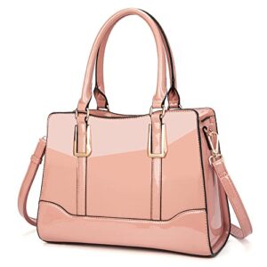 ljoseind shiny patent leather handbags shoulder bags fashion satchel purses top handle bags for women (pink)