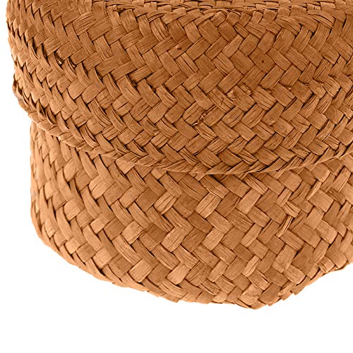 Mini Seagrass Storage Baskets with Lid, Hand-Woven Straw Round Storage Box Desktop Storage Basket-Handmade Straw Storage Basket Woven Basket Wicker Rattan Planter Pot Flower Storage Container