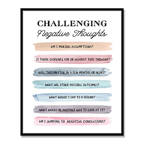 Challenging Negative Thoughts, Cognitive Behavioural Therapy, Counselor Office Decor, Therapist Office Decor, School Psychologist, Counselor Poster, No Framed (11X14 INCH)