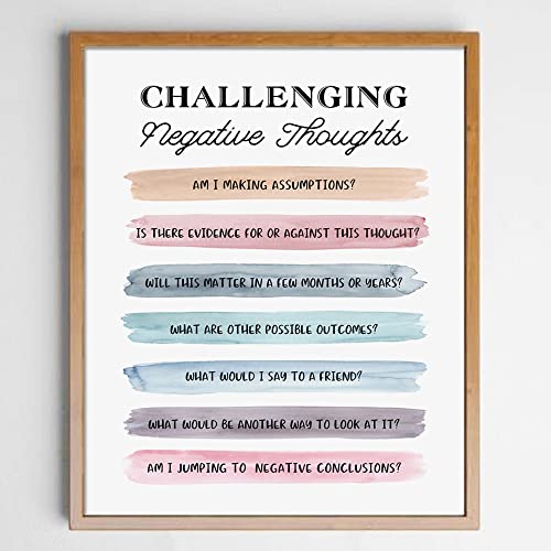 Challenging Negative Thoughts, Cognitive Behavioural Therapy, Counselor Office Decor, Therapist Office Decor, School Psychologist, Counselor Poster, No Framed (11X14 INCH)