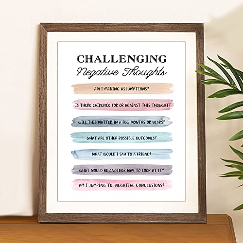 Challenging Negative Thoughts, Cognitive Behavioural Therapy, Counselor Office Decor, Therapist Office Decor, School Psychologist, Counselor Poster, No Framed (11X14 INCH)