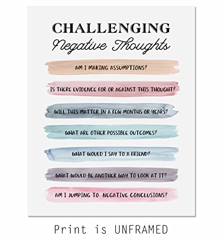 Challenging Negative Thoughts, Cognitive Behavioural Therapy, Counselor Office Decor, Therapist Office Decor, School Psychologist, Counselor Poster, No Framed (11X14 INCH)