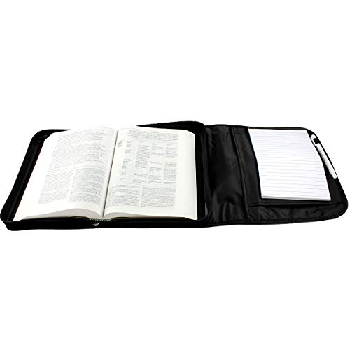 Christian Art Gifts Jesus Fish Badge Men/Women Tri-Fold Organizer Bible Cover Zipper Closure, Black Canvas, Large