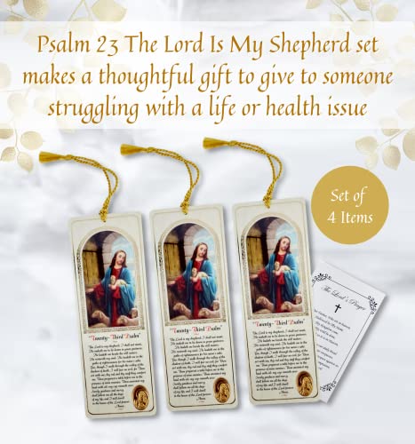 Psalm 23 Bookmark - with The Lord's Prayer | 3 Psalms 23 The Lord is My Shepherd Bookmark, Scripture Prayer Card Set | Total 4 Items