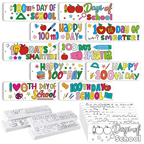 200 Pcs 100 Days of School Bookmark Blank Bookmarks to Decorate Cute Bookmarks Happy 100th Day Activities for 100 Days of School Decorations School Classroom Prize Reading Rewards Gifts for Kids Adult