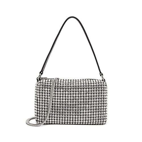 Allsolvable Rhinestone Crossbody Bags Women Blingbling Sparkle Clutch Purse Crystal Clutch Shoulder Handbags Silver