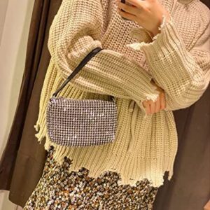 Allsolvable Rhinestone Crossbody Bags Women Blingbling Sparkle Clutch Purse Crystal Clutch Shoulder Handbags Silver