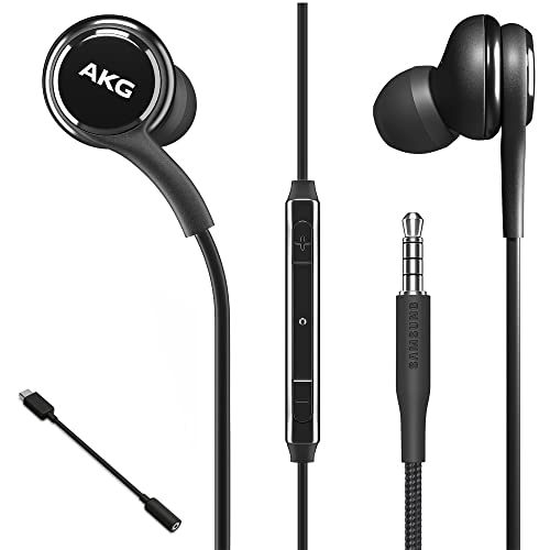 Samsung AKG Earbuds Original 3.5mm in-Ear Earbud Headphones with Remote & Mic for Galaxy A71, A31, Galaxy S10, S10e, Note 10, Note 10+, S10 Plus, S9 - Includes Includes 3.5mm to Type-C Adapter - Black