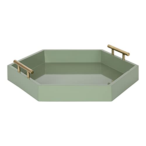 Kate and Laurel Lipton Modern Hexagon Tray, 18 x 18, Sage Green with Gold Handles, Midcentury Decorative Serving Tray for Storage and Display in Living Room Decor Scheme