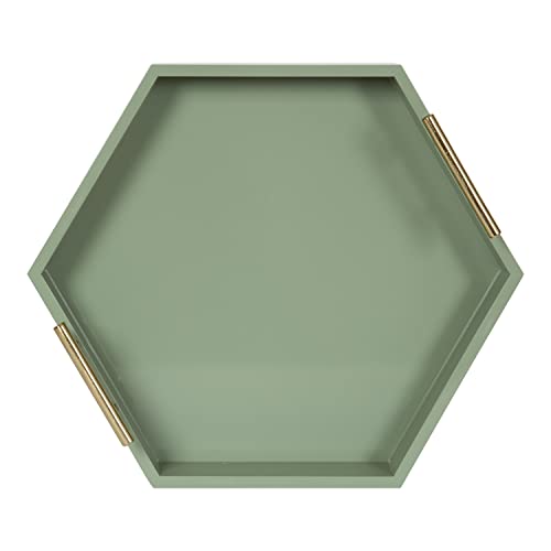 Kate and Laurel Lipton Modern Hexagon Tray, 18 x 18, Sage Green with Gold Handles, Midcentury Decorative Serving Tray for Storage and Display in Living Room Decor Scheme