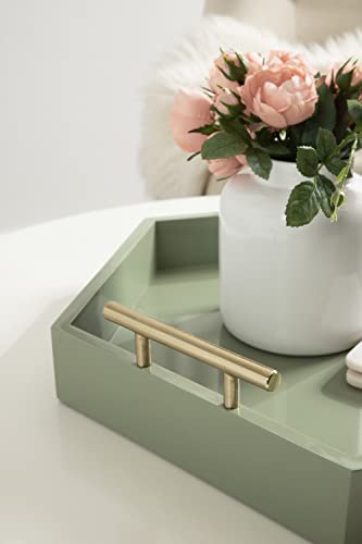 Kate and Laurel Lipton Modern Hexagon Tray, 18 x 18, Sage Green with Gold Handles, Midcentury Decorative Serving Tray for Storage and Display in Living Room Decor Scheme