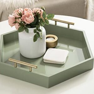 Kate and Laurel Lipton Modern Hexagon Tray, 18 x 18, Sage Green with Gold Handles, Midcentury Decorative Serving Tray for Storage and Display in Living Room Decor Scheme