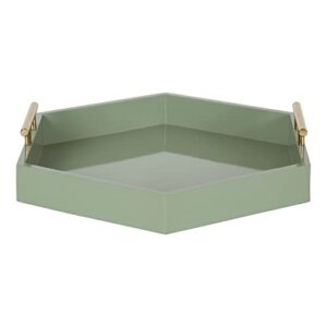 Kate and Laurel Lipton Modern Hexagon Tray, 18 x 18, Sage Green with Gold Handles, Midcentury Decorative Serving Tray for Storage and Display in Living Room Decor Scheme