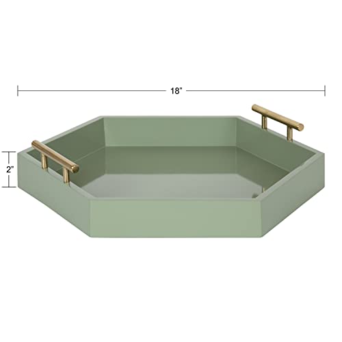 Kate and Laurel Lipton Modern Hexagon Tray, 18 x 18, Sage Green with Gold Handles, Midcentury Decorative Serving Tray for Storage and Display in Living Room Decor Scheme