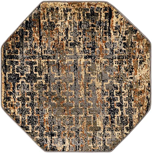 Unique Loom Saturn Collection Area Rug - Aura (Octagon 3' 3" x 3' 3", Blue/Black)