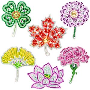 6 pcs 5d diamond painting bookmarks, diy diamond art bookmarks, floral & leaf diamond bookmarks, diamond painting tool for beginners kids adults, diy bookmarks diamond art crafts supplies