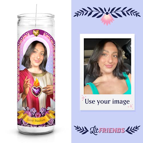 LitFriends Personalized Mothers Day Prayer Candle Gift| Use Your Image | Non Scented 8 inch Glass Votive - 100% Handmade in USA Funny Gift Idea