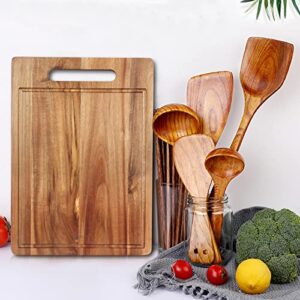 Decorative Acacia Wood Cutting Board with Handle Fruit Charcuterie Board Meat Butcher Block Wooden Chopping Blocks Carving Serving Board Small Kitchen Cutting Boards