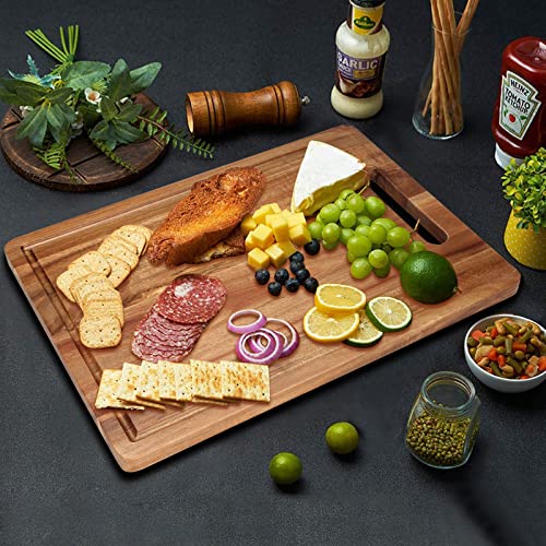 Decorative Acacia Wood Cutting Board with Handle Fruit Charcuterie Board Meat Butcher Block Wooden Chopping Blocks Carving Serving Board Small Kitchen Cutting Boards