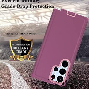 Qinmay for Samsung Galaxy S23 Ultra Case with Lens Camera Protector, Samsung S23 Ultra Case 3-Layer Heavy Duty Body Bumper and Dust Proof Cover for Samsung Galaxy S23 Ultra 5G (WineRed Pink)