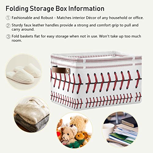 xigua Baseball Storage Basket Collapsible Toy Storage Bins Waterproof Canvas Storage Basket with Leather Handles for Home Closets Offices,Bedrooms,Kids Toy and Gift Baskets,1PCS