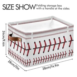 xigua Baseball Storage Basket Collapsible Toy Storage Bins Waterproof Canvas Storage Basket with Leather Handles for Home Closets Offices,Bedrooms,Kids Toy and Gift Baskets,1PCS