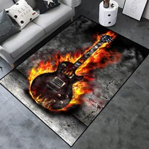 burning guitar music movie pattern area rugs music lover carpet comfort rug welcome doormat door mats decorator for front door living room kitchen bedroom (guitar-10)