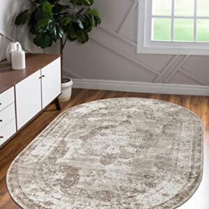 Rugs.com Monte Carlo Collection Rug – 4' x 6' Oval Beige Medium Rug Perfect for Living Rooms, Large Dining Rooms, Open Floorplans