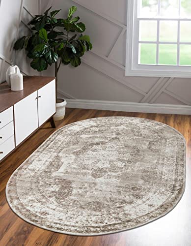 Rugs.com Monte Carlo Collection Rug – 4' x 6' Oval Beige Medium Rug Perfect for Living Rooms, Large Dining Rooms, Open Floorplans