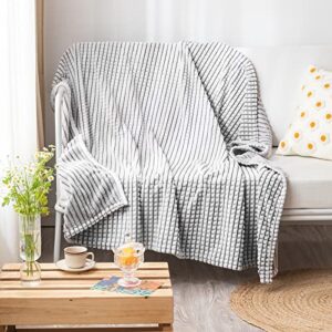 lomao flannel blanket throw blanket soft warm fleece blanket lightweight blanket with grid pattern for couch sofa bed chair home decor (grey+flannel, 51″x63″)