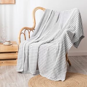 LOMAO Flannel Blanket Throw Blanket Soft Warm Fleece Blanket Lightweight Blanket with Grid Pattern for Couch Sofa Bed Chair Home Decor (Grey+Flannel, 51"x63")