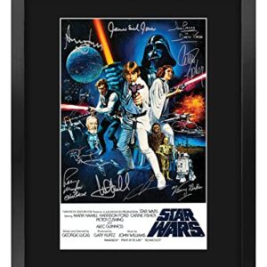 HWC Trading Framed 11" x 14" Print - Star Wars a New Hope Movie Poster Cast Signed Gift Mounted Printed Autograph Film Mark Hamill Harrison Ford Carrie Fisher Alec Guinness George Lucas Gifts Photo Picture Display