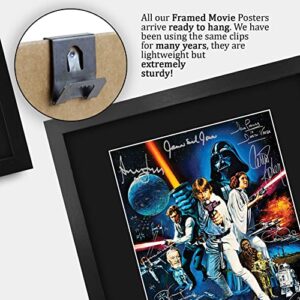 HWC Trading Framed 11" x 14" Print - Star Wars a New Hope Movie Poster Cast Signed Gift Mounted Printed Autograph Film Mark Hamill Harrison Ford Carrie Fisher Alec Guinness George Lucas Gifts Photo Picture Display