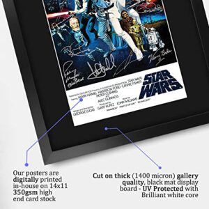 HWC Trading Framed 11" x 14" Print - Star Wars a New Hope Movie Poster Cast Signed Gift Mounted Printed Autograph Film Mark Hamill Harrison Ford Carrie Fisher Alec Guinness George Lucas Gifts Photo Picture Display